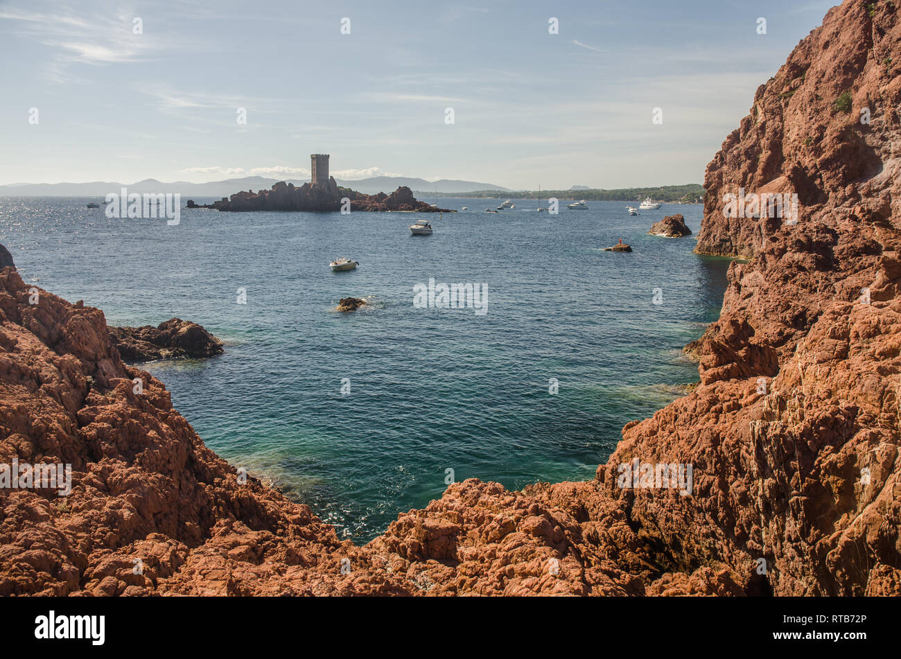 island and tower d'Or (golden tower) near Dramont, provence, france ...