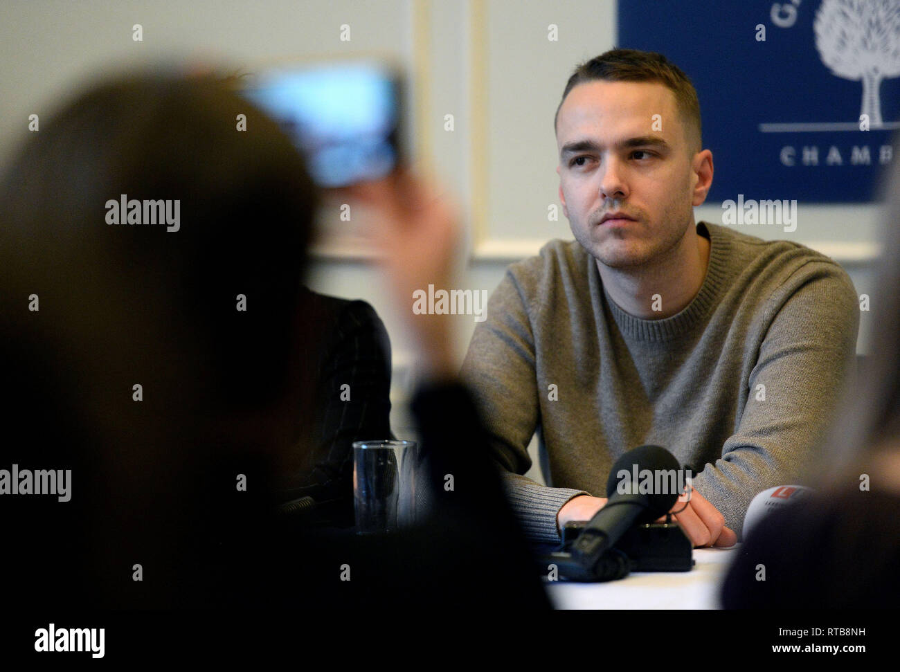 David Challen speaking at a press conference near the High Court in ...