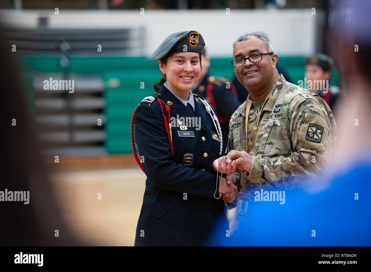 A Junior Reserve Officer Training Corps cadet receives an individual ...