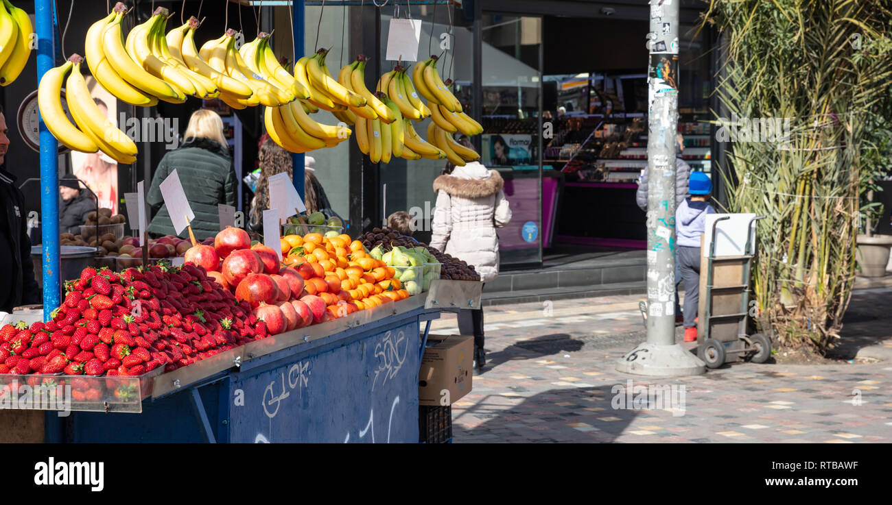 February 19, 2019. Athens Greece, Monastiraki, square. Outdoor fruits ...