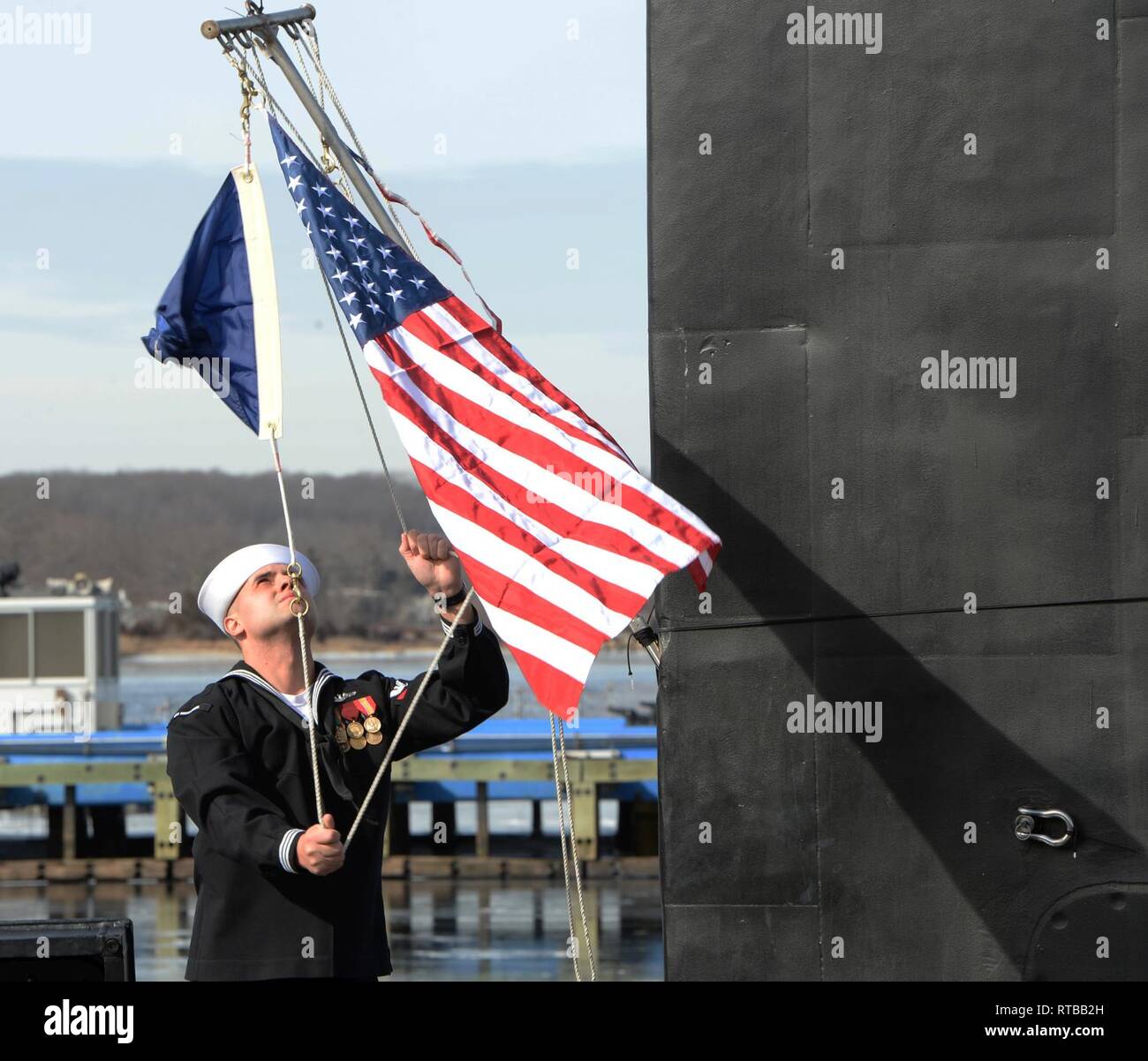 GROTON, Conn. (Feb. 2, 2019) The color guard parade the Admiral Flag ...