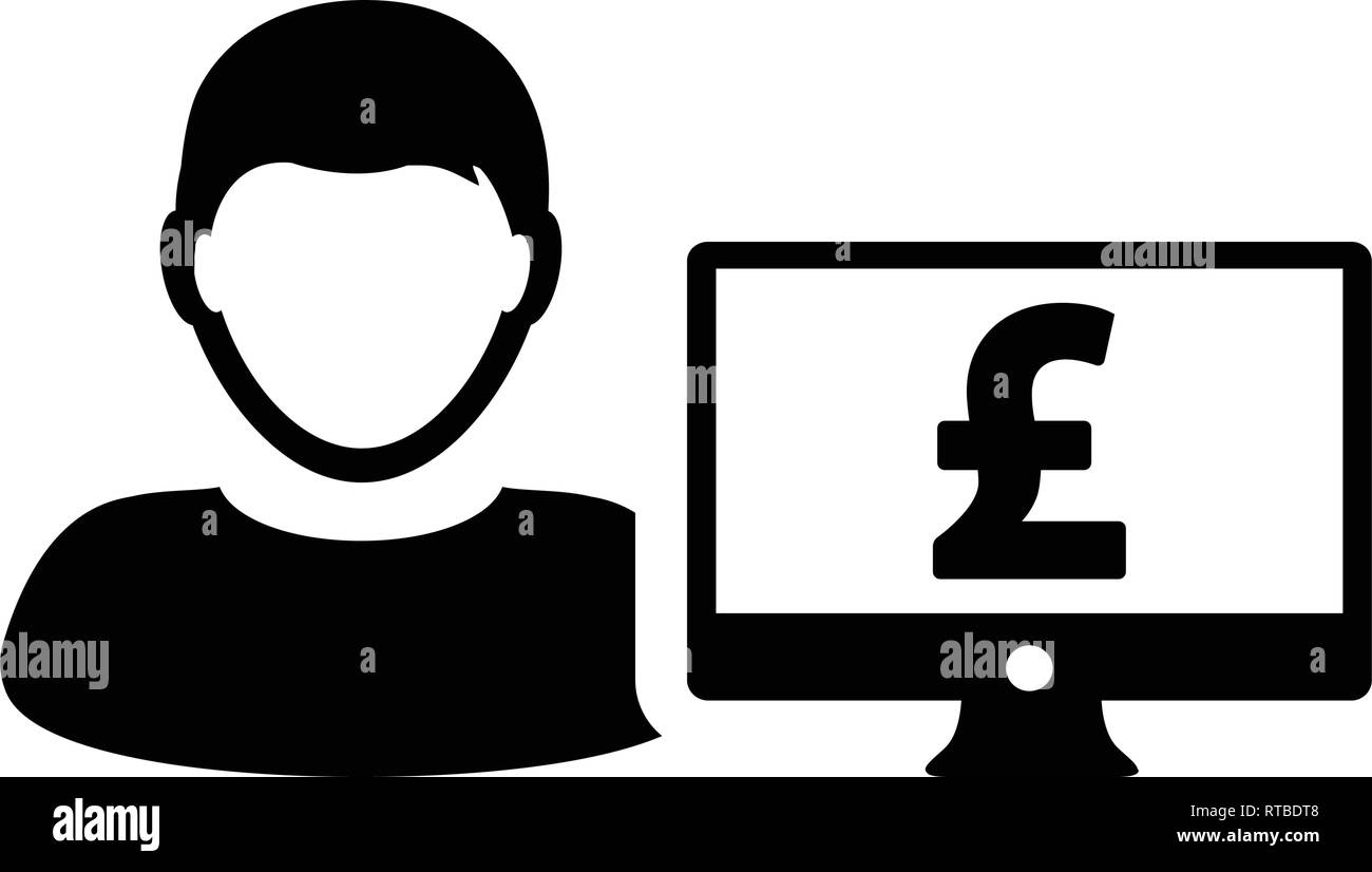 Revenue icon vector male user person profile avatar with computer ...