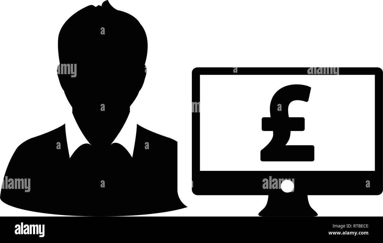 Loan icon vector male user person profile avatar with computer monitor ...