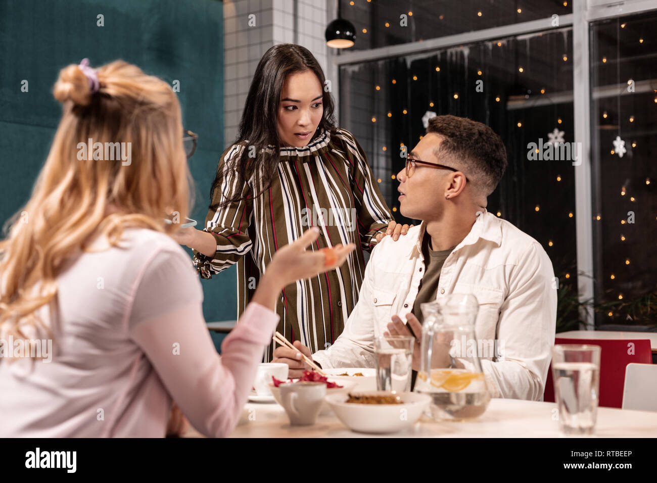 Girl feeling surprised and confused when seeing her boyfriend with ...