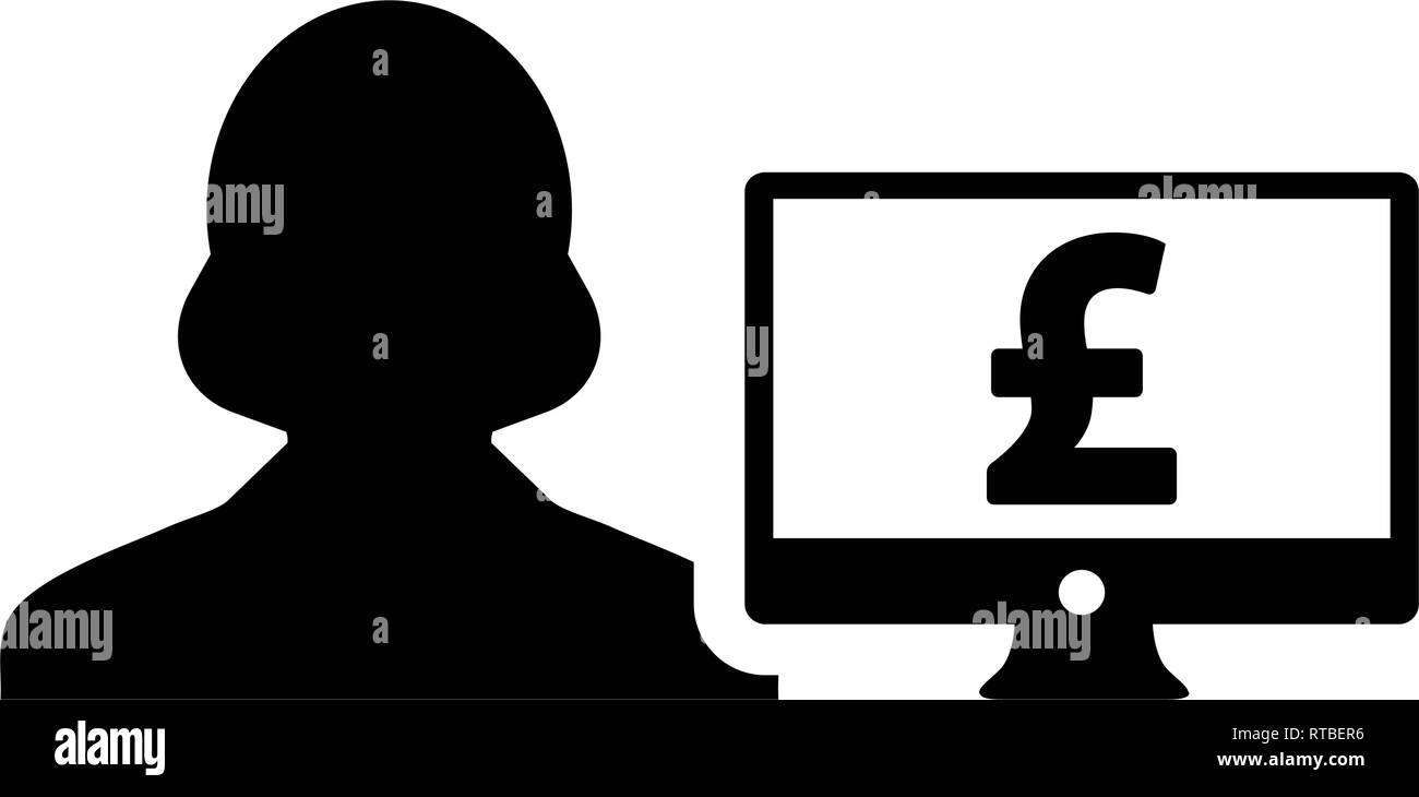 Avatar icon vector female user person with computer monitor screen and ...