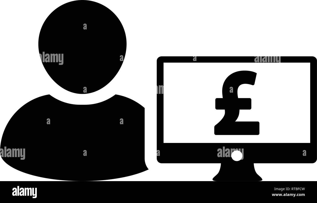 Money icon vector male user person profile avatar with computer monitor ...