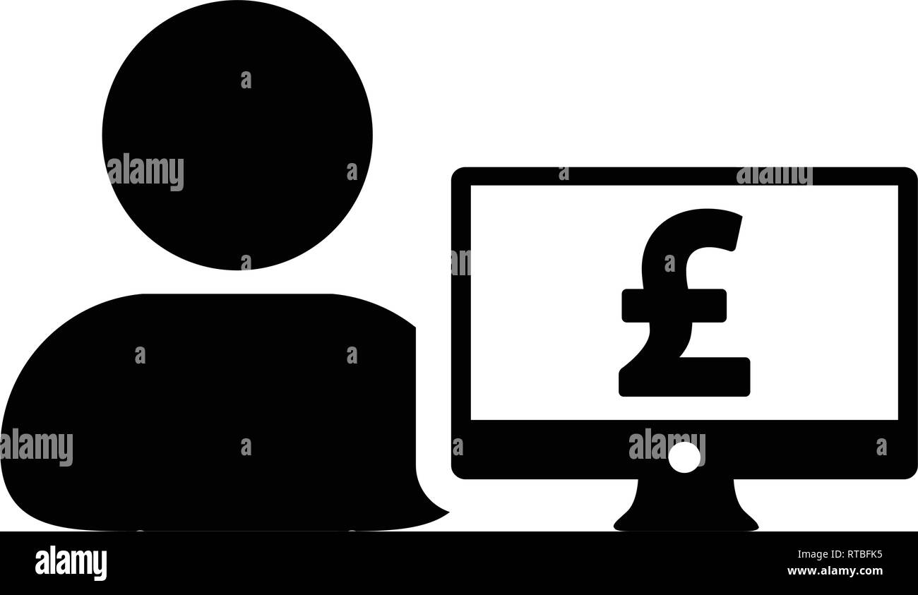 Stock market icon vector male user person profile avatar with computer ...