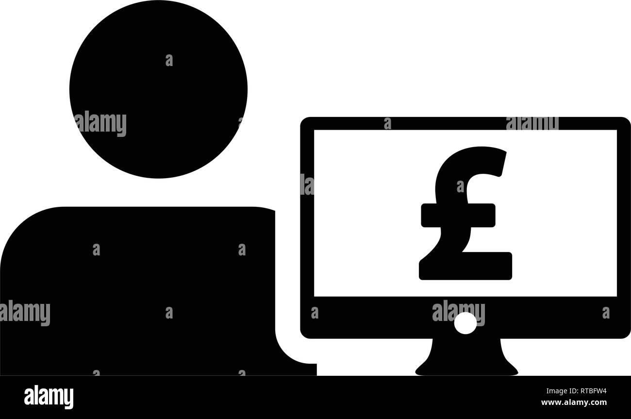 Cash icon vector male user person profile avatar with computer monitor ...