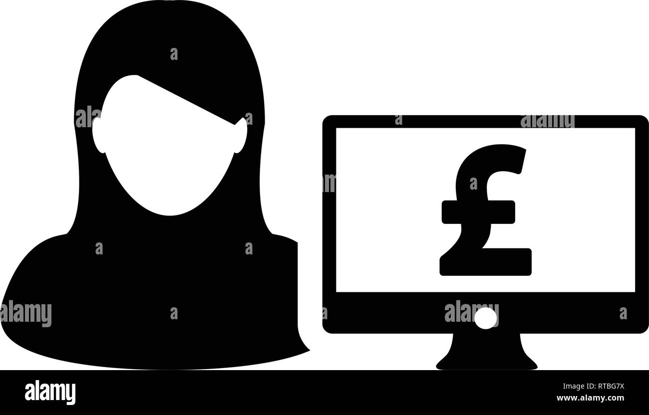 Cash icon vector female user person profile avatar with computer ...