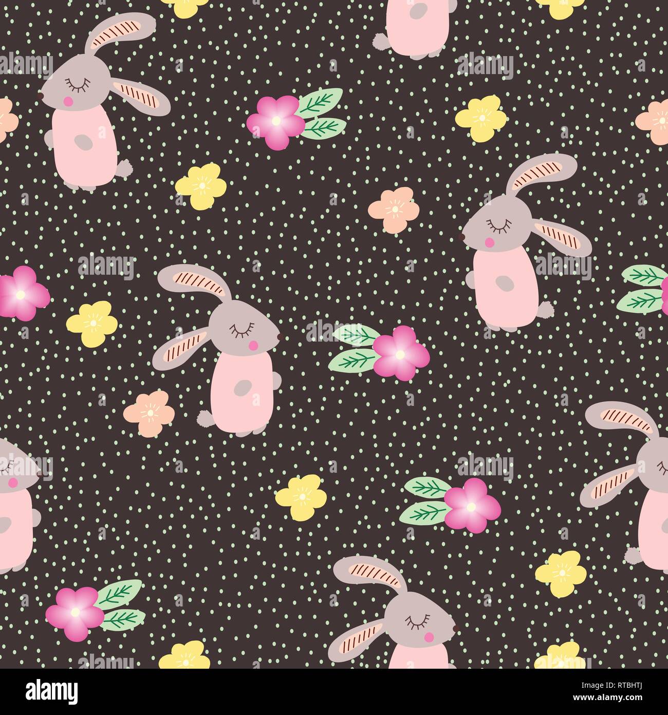 Seamless pattern with pink bunny and flowers. Creative design for ...