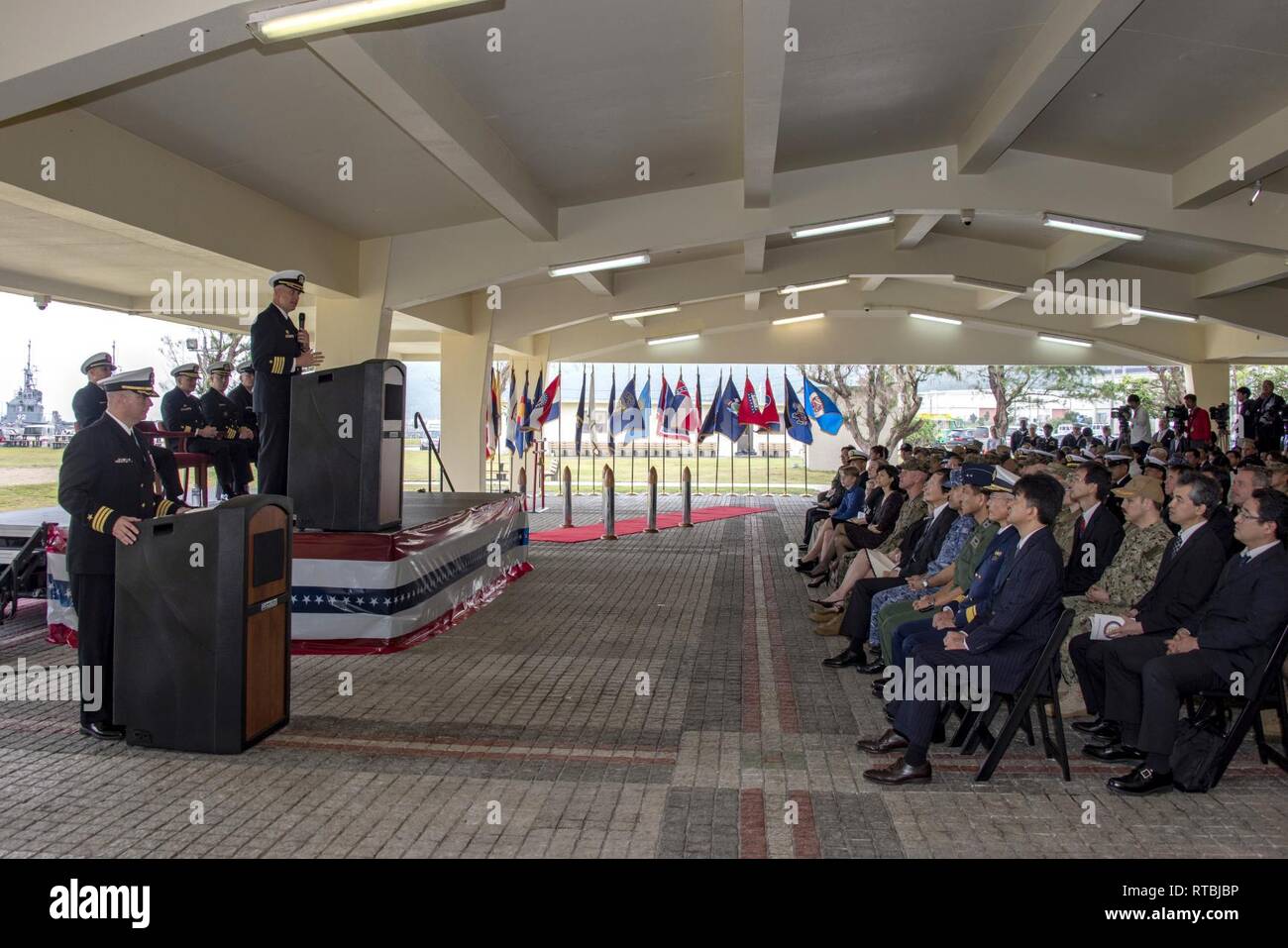WHITE BEACH, Okinawa - (Feb. 8, 2018) - Capt. Robert Mathewson gives ...