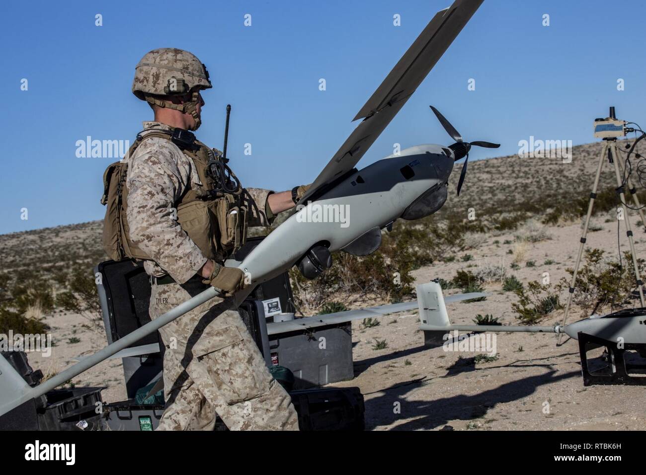 A U.S. Marine with Marine Air-Ground Task Force-6 (MAGTF-6) prepares to ...
