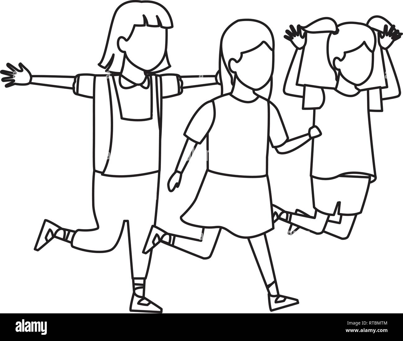 Kids playing cartoons black and white Stock Vector Image & Art - Alamy