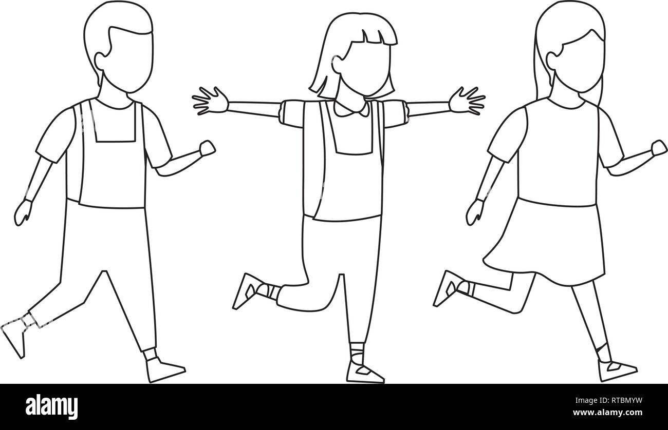 Kids playing cartoons black and white Stock Vector Image & Art - Alamy