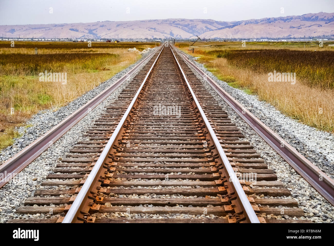 Railroad tracks across marshland, Alviso, California Stock Photo - Alamy Railroad tracks across marshland, Alviso, California Stock Photo - Alamy
