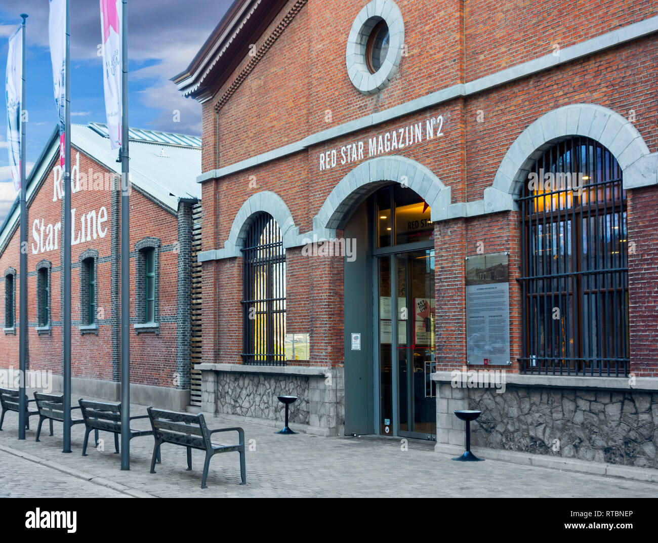Entrance of the Red Star Line museum in the port of Antwerp, Flanders ...