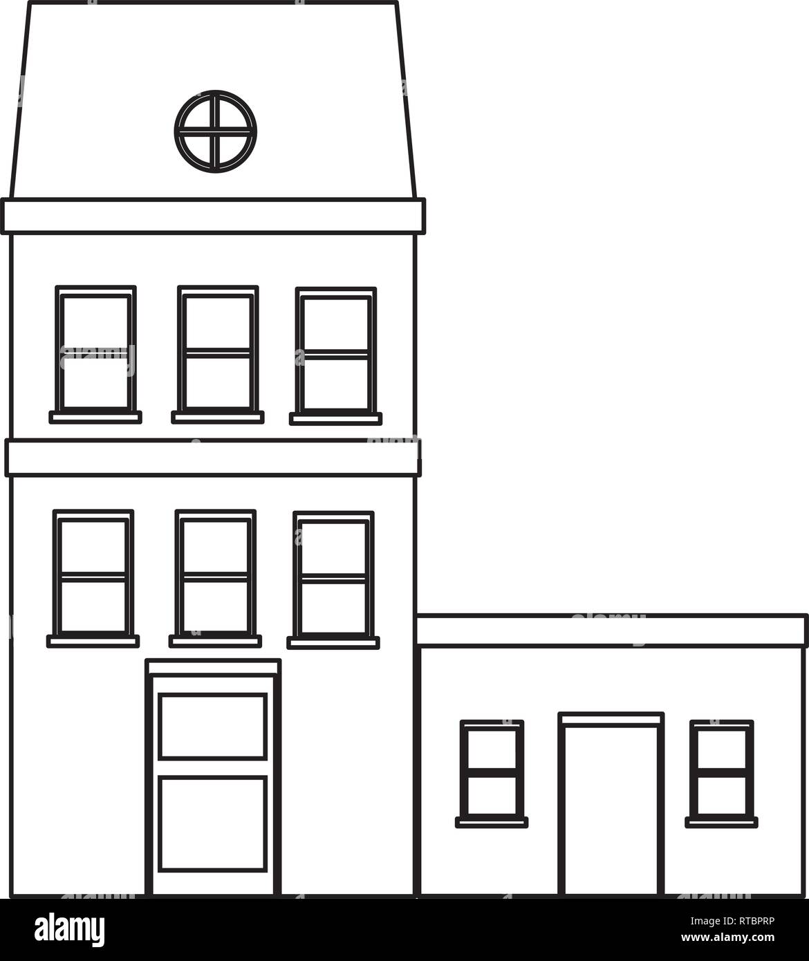 building modern house structure black and white Stock Vector Image ...