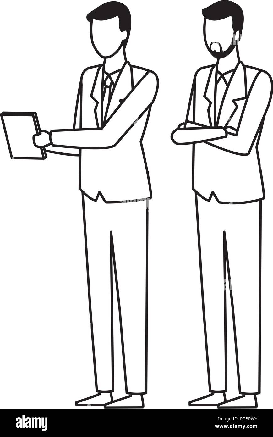 businessmen team coworker faceless black and white Stock Vector Image ...