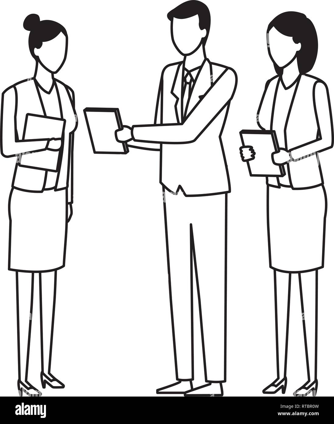 business teamwork meeting faceless black and white Stock Vector Image ...