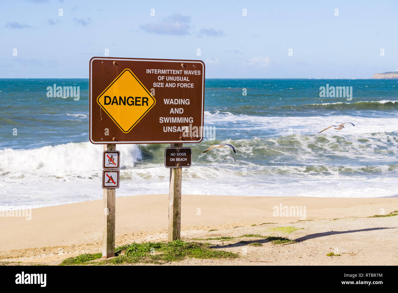 "Danger intermittent waves of unusual size and force" sign, California ...