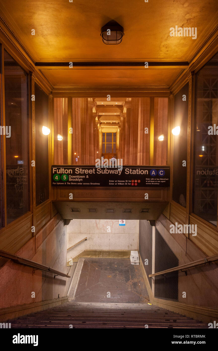 Entrance to Fulton Street Subway Station, Manhattan, New York USA Stock ...