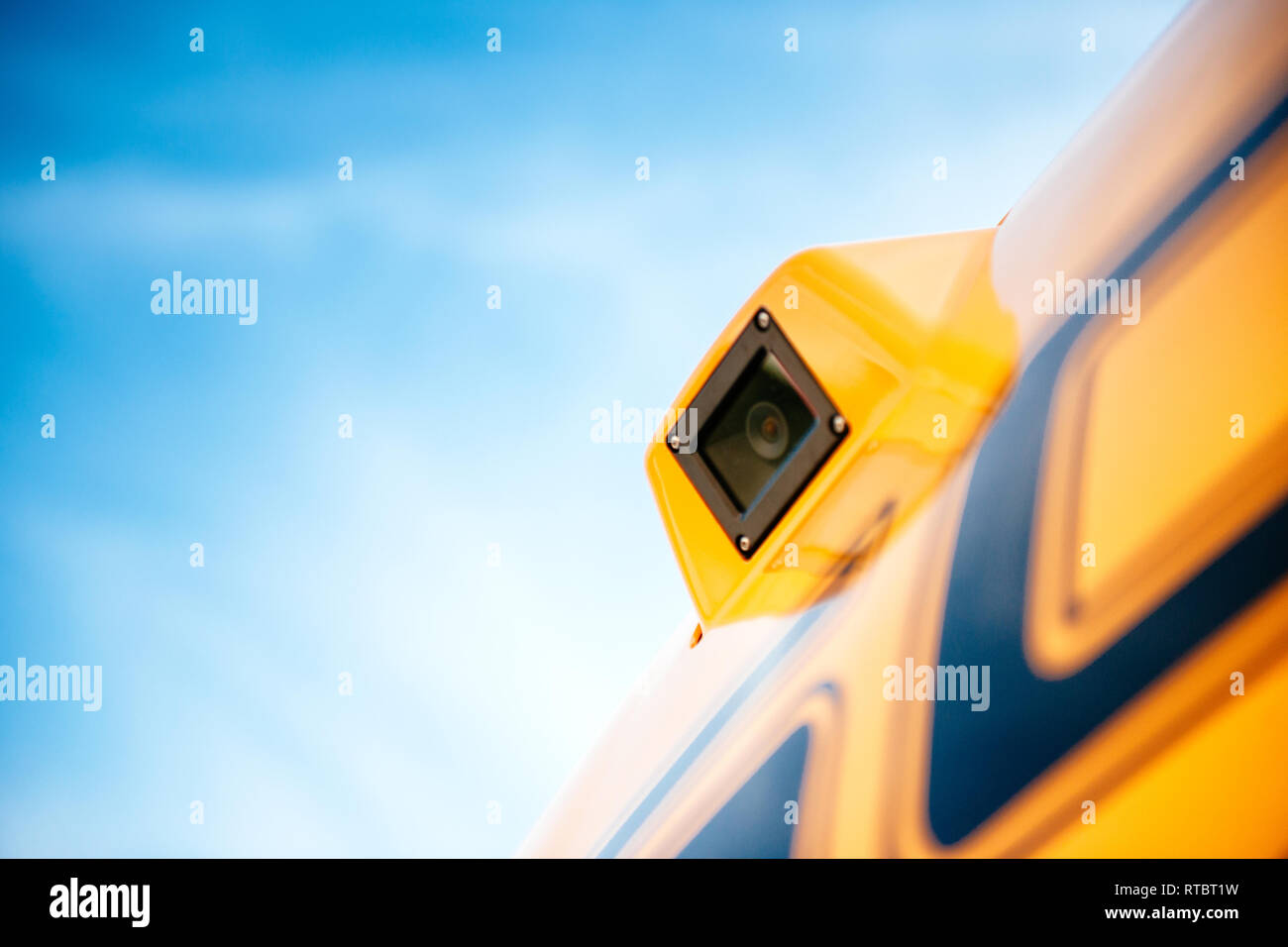 Surveillance security camera on a modern industrial vehicle on a ...