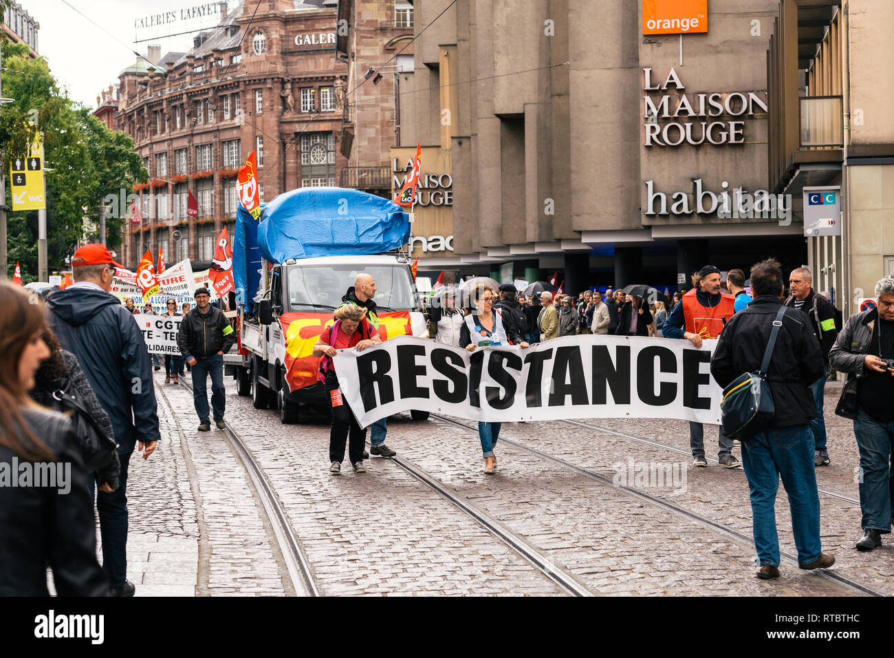 STRASBOURG, FRANCE - SEPT 12, 2017: Demonstrators with Resistance ...