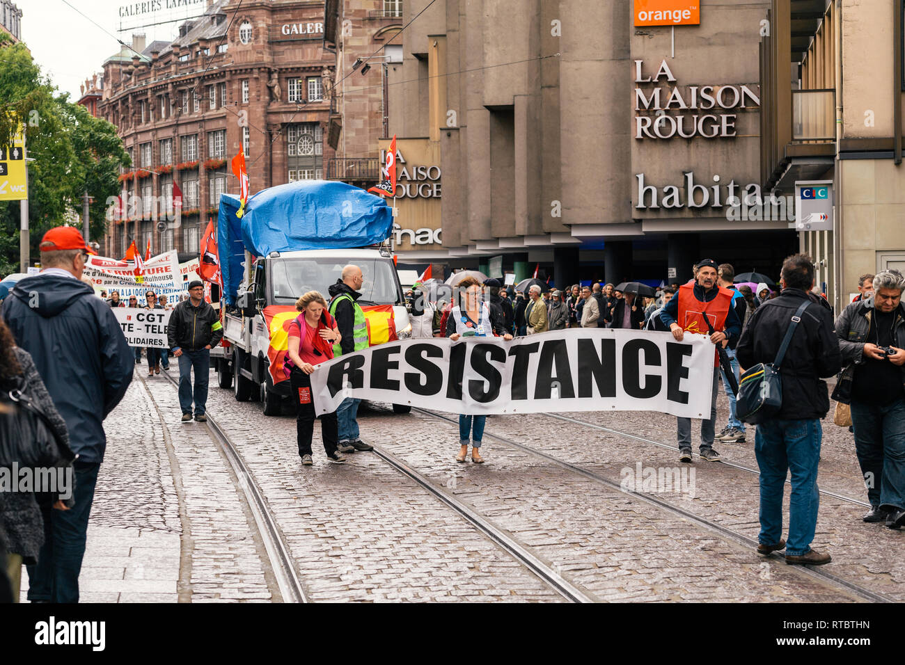STRASBOURG, FRANCE - SEPT 12, 2017: Demonstrators with Resistance ...