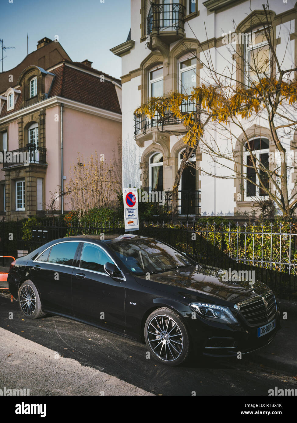 STRASBOURG, FRANCE - NOV 29, 2016: Luxury Mercedes-Benz S Class parked ...