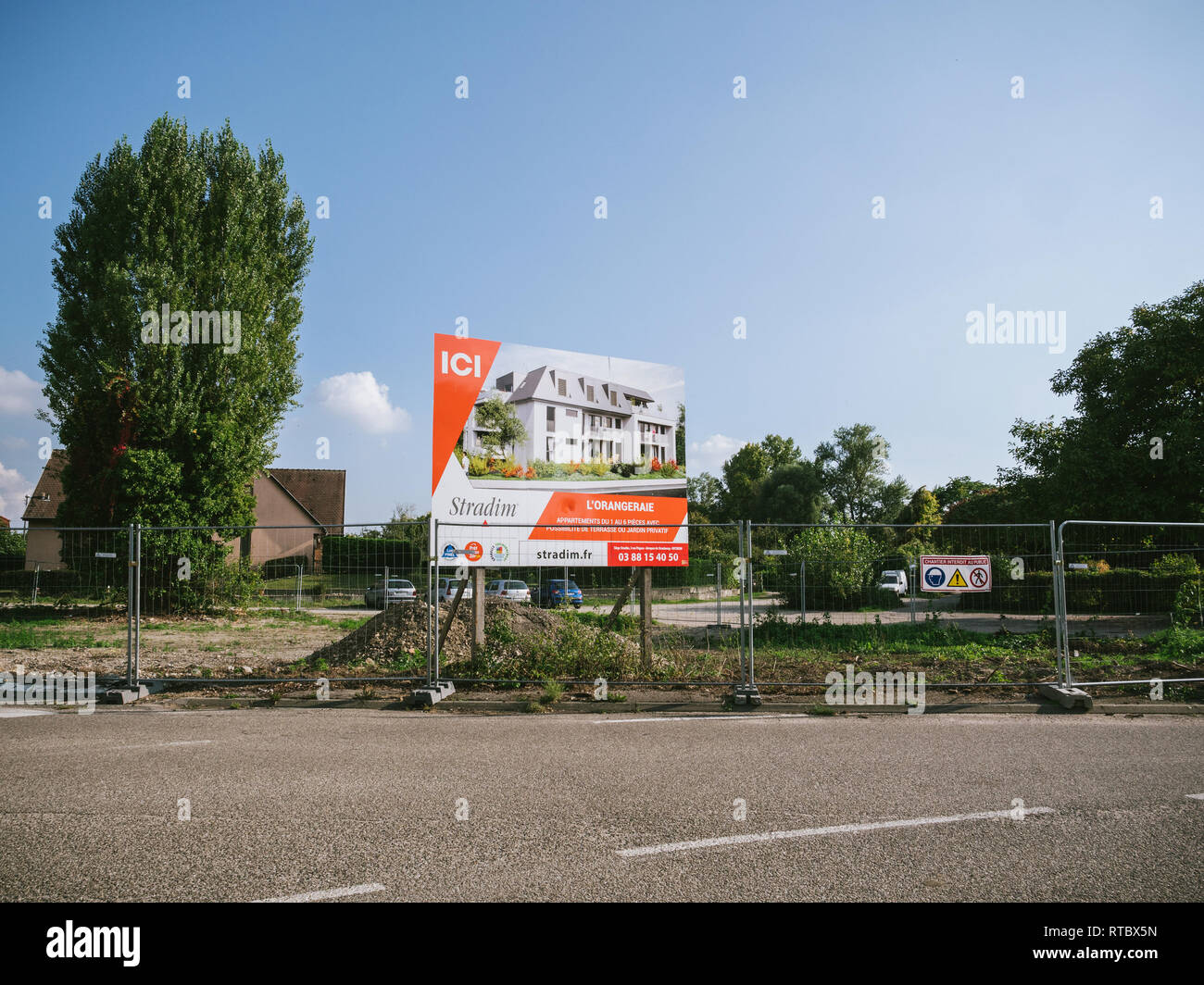 STRASBOURG, FRANCE - SEP 24, 2017: Developer's sign advertising new ...