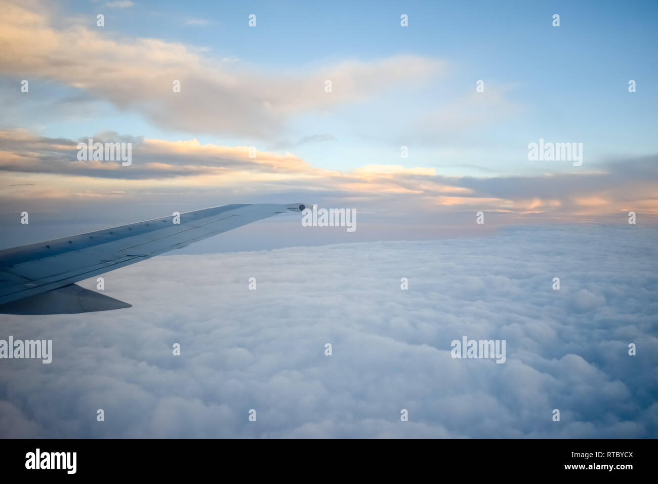 The right wing of a plane through the beautiful sky Stock Photo - Alamy
