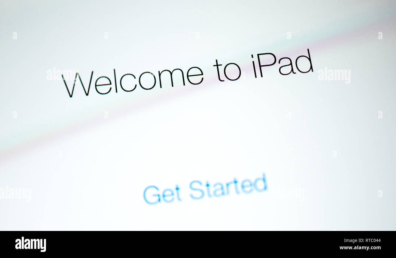 PARIS, FRANCE - SEP 12, 2014: Welcome to iPad signage on the modern ...