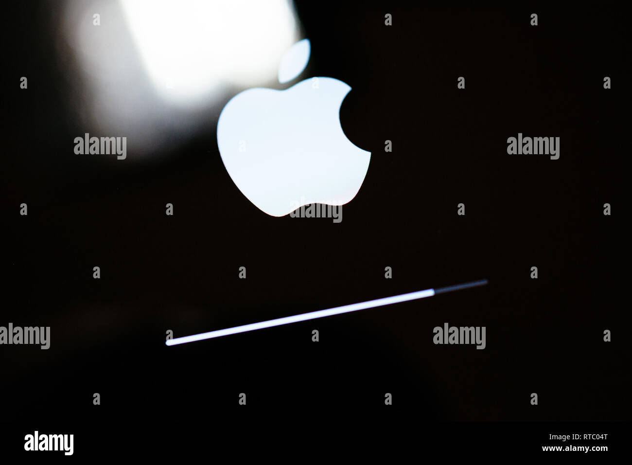 PARIS, FRANCE - SEP 12, 2014: Apple Computers logotype onthe retina ...