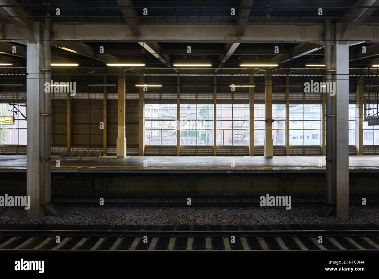 An empty station during the day on the Joetsu Shinkansen (bullet train ...