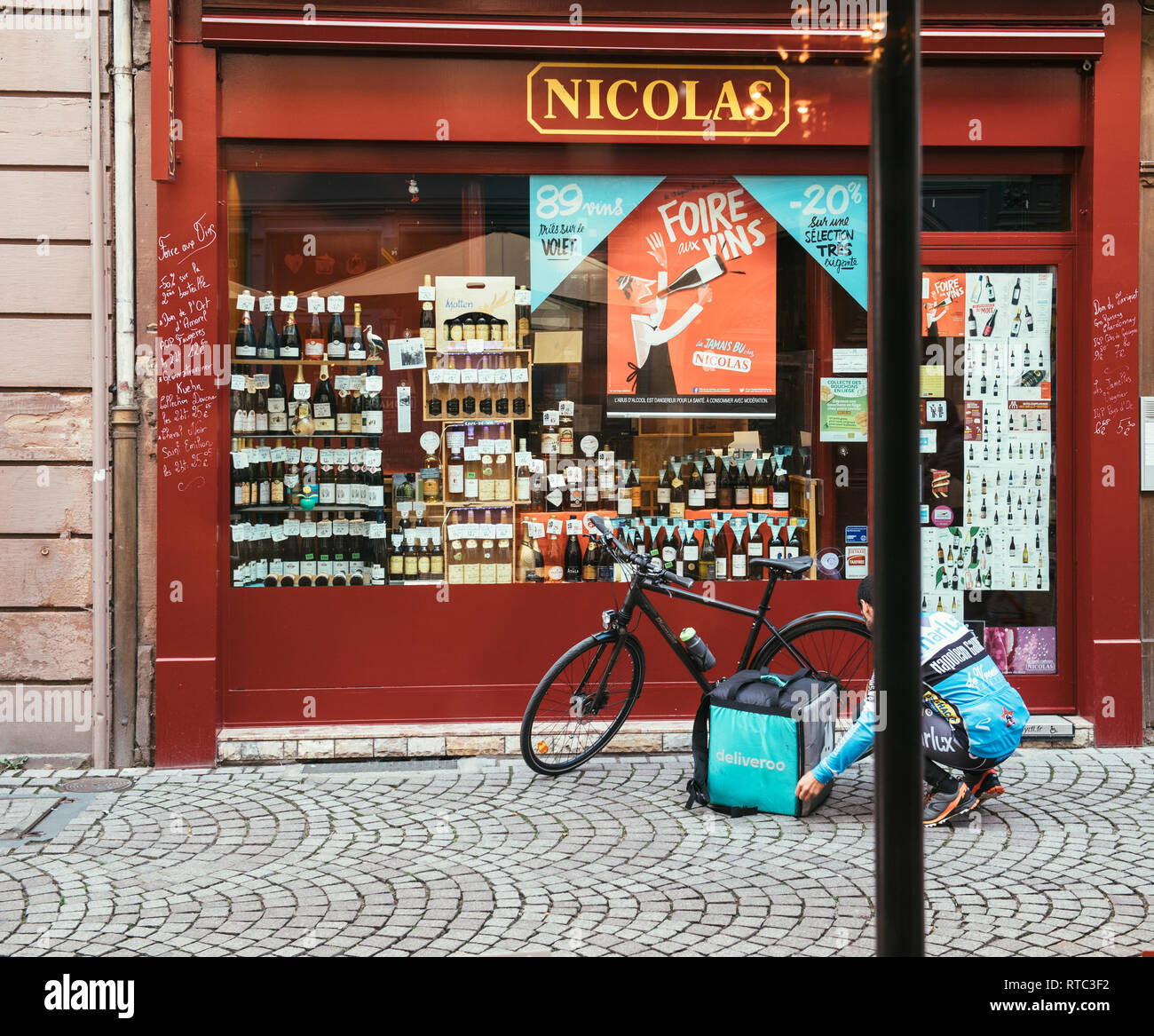 Strasbourg, France - Oct 1, 2017: Young Deliveroo biker wearing cycling ...