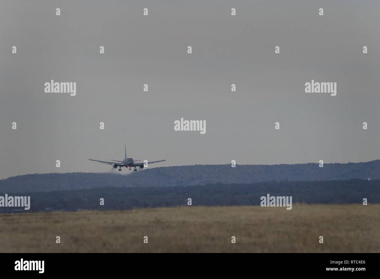 A KC-46 Pegasus lands on the flightline of the 97th Air Mobility Wing ...
