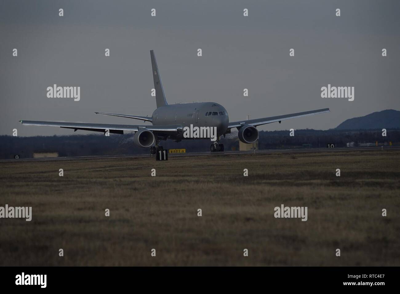 A KC-46 Pegasus lands on the flightline of the 97th Air Mobility Wing ...