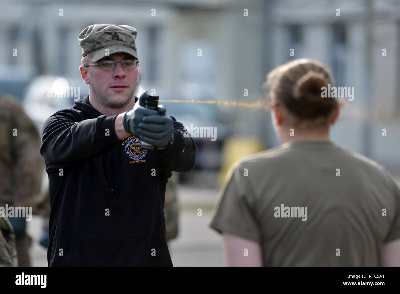 A U.S. Army "Non Lethal Weapons" instructor assigned to 554th Military ...