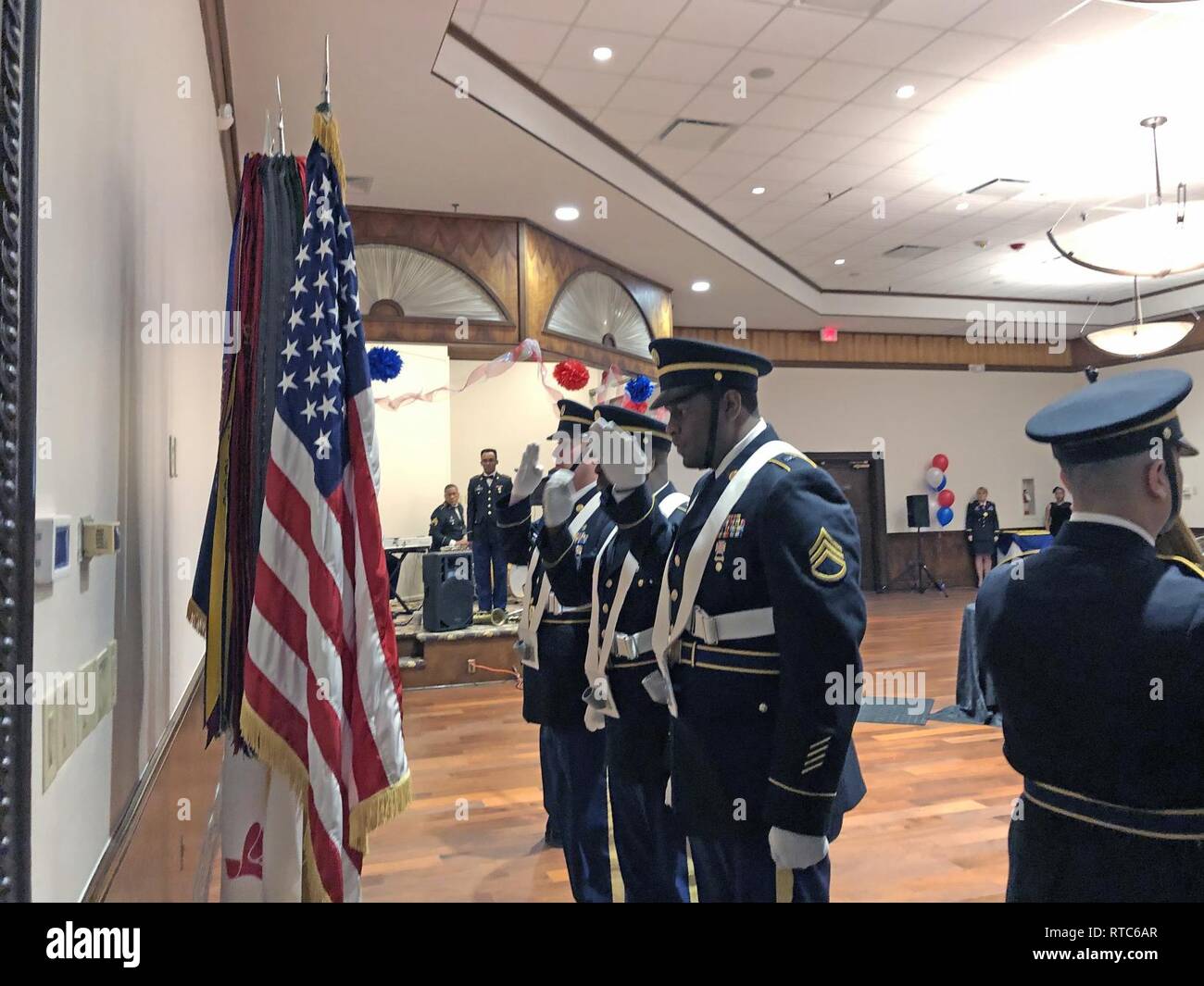 The 81st Readiness Division Color Guard salutes the flag as they ...