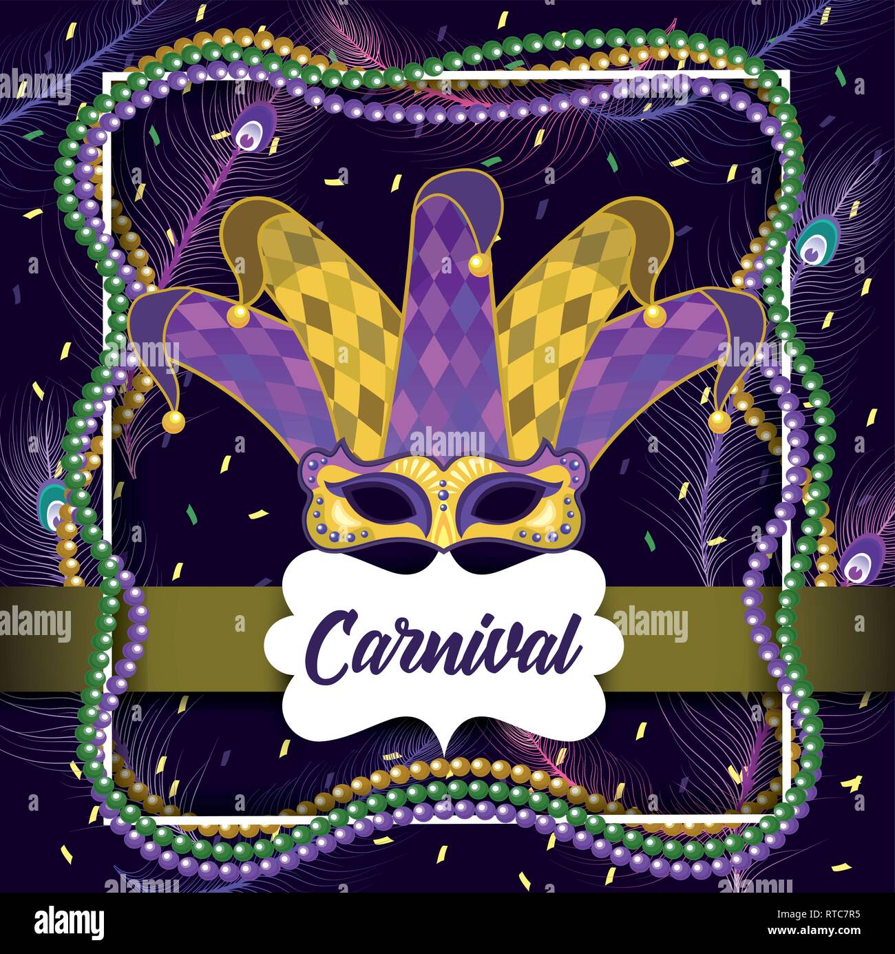 label with mardi gras mask and joker hat Stock Vector Image & Art - Alamy
