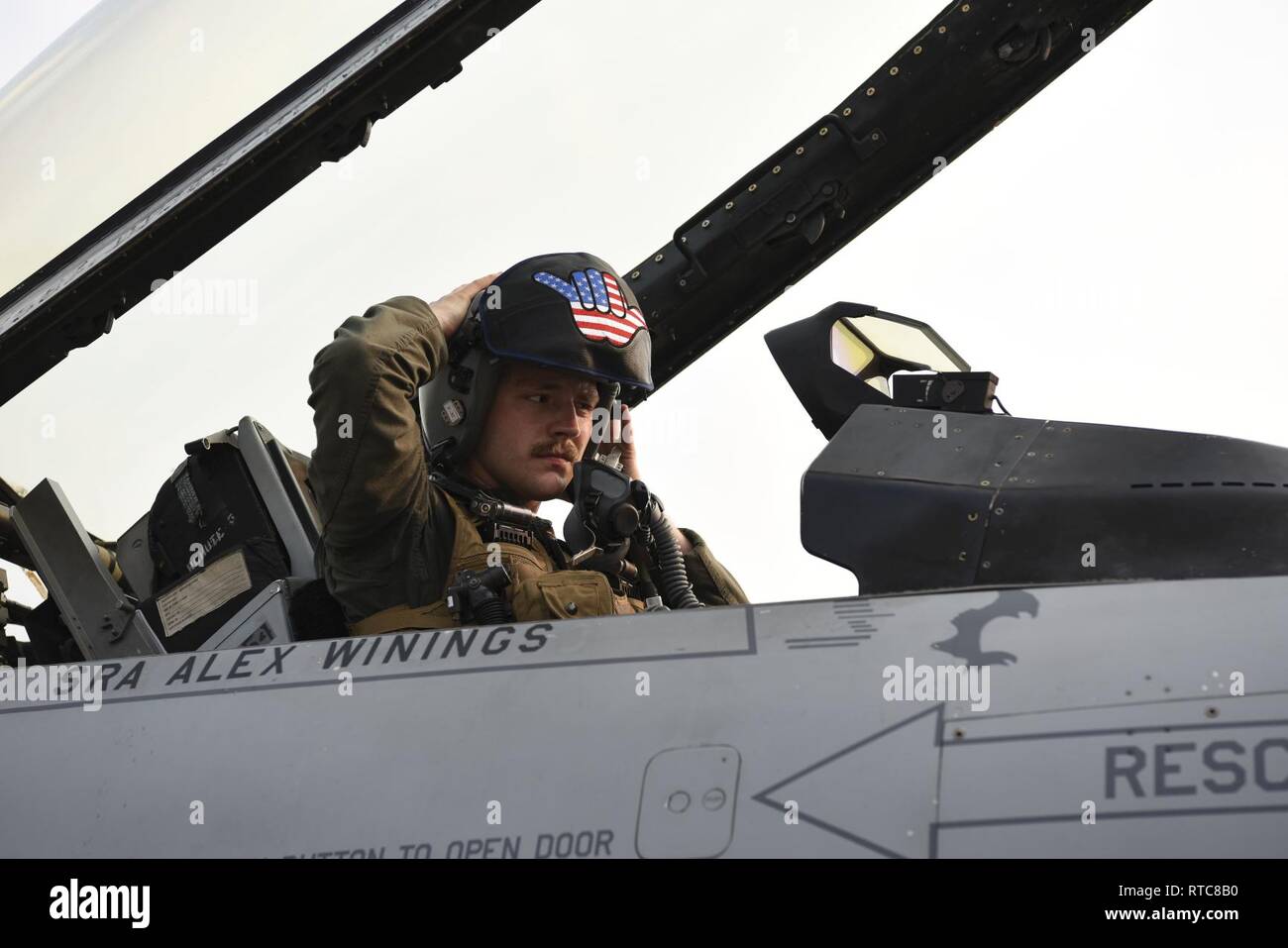 U.S. Air Force 1st Lt. Logan Barfuss, 35th Fighter Squadron pilot, dons ...