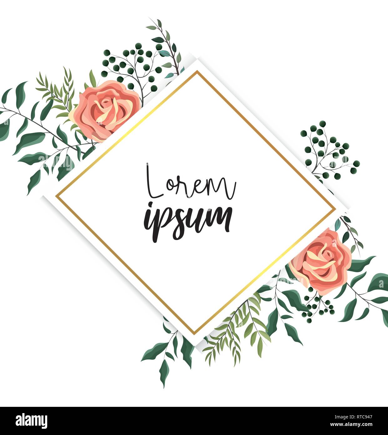 diamond label with flowers and branches plants Stock Vector Image & Art ...