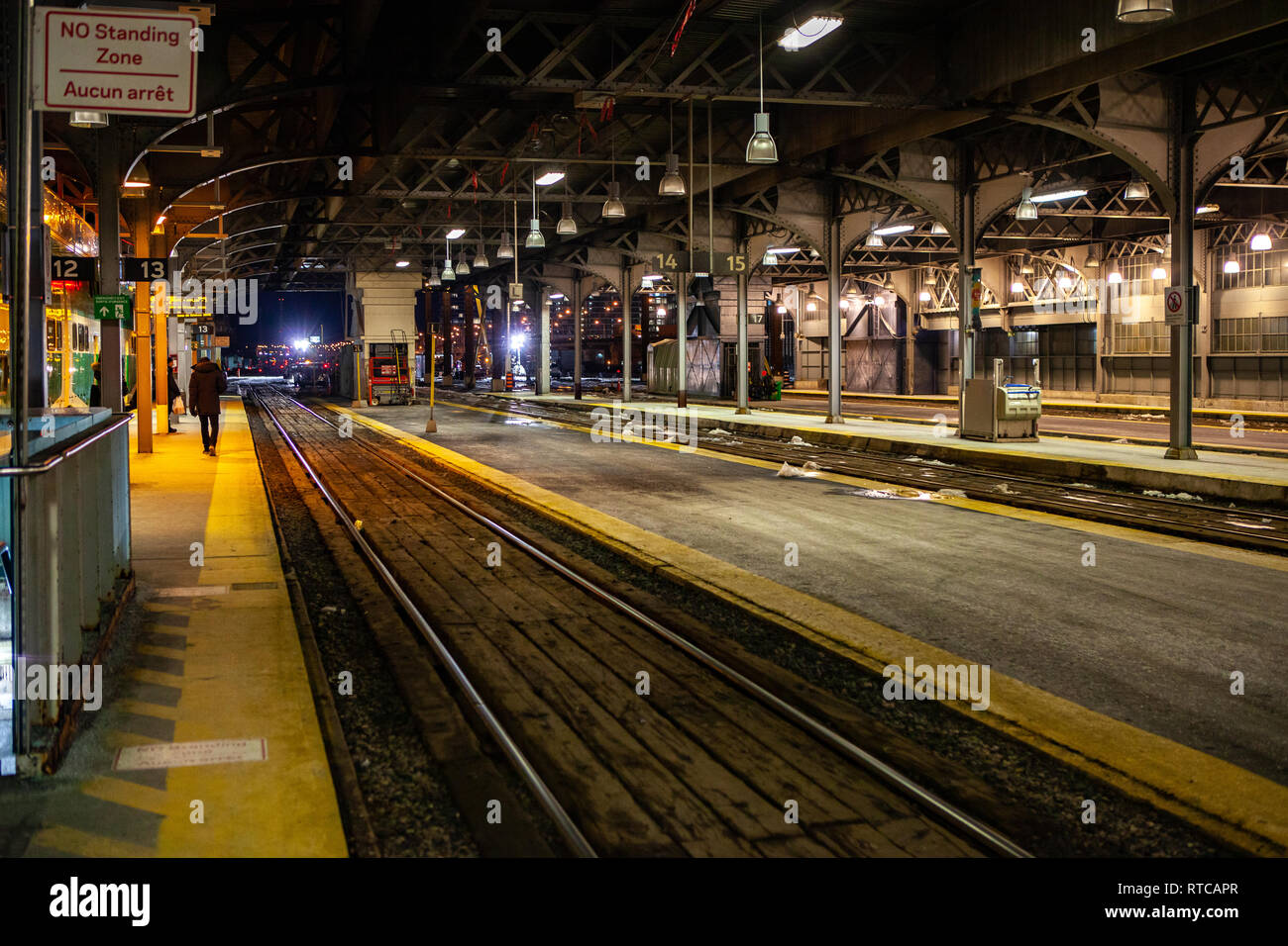 Green wagons of speed Toronto’s GO train at Platform of Union Station ...