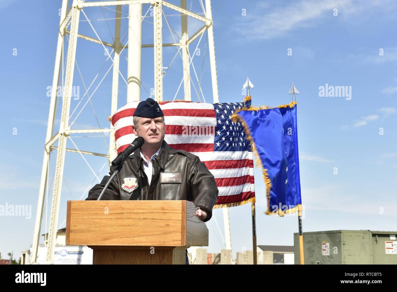 U.S. Air Force Col. Brian Laidlaw, 325th Fighter Wing commander, gives ...