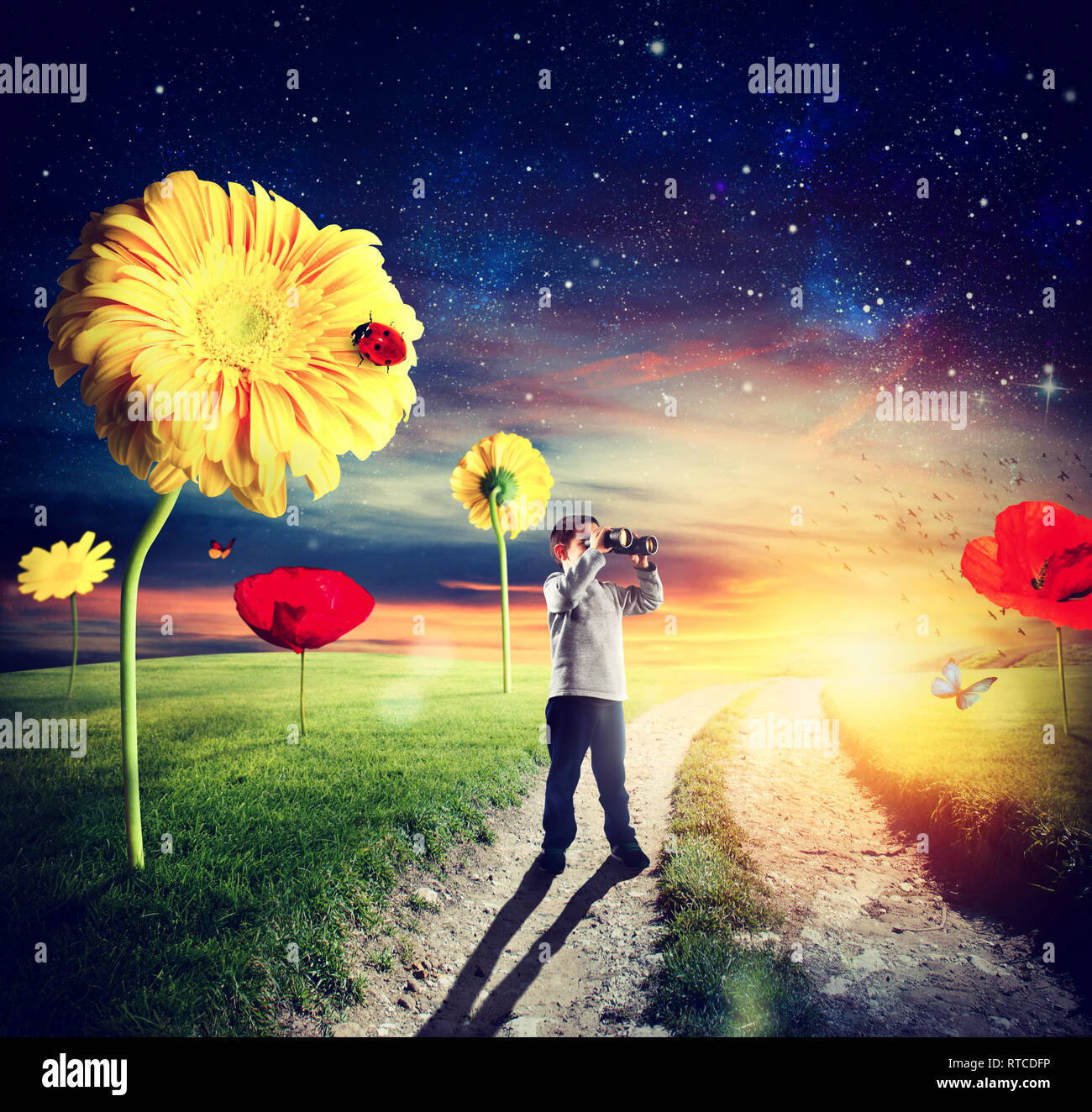 Children at a colorful imaginary fantastic environment Stock Photo - Alamy