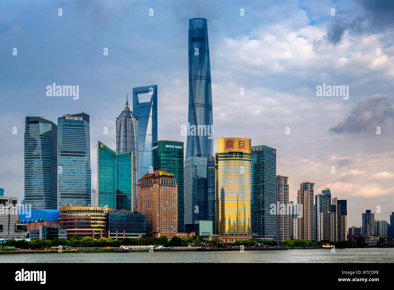 The skyscrapers of New Pudong in Shanghai provide an eye catching ...
