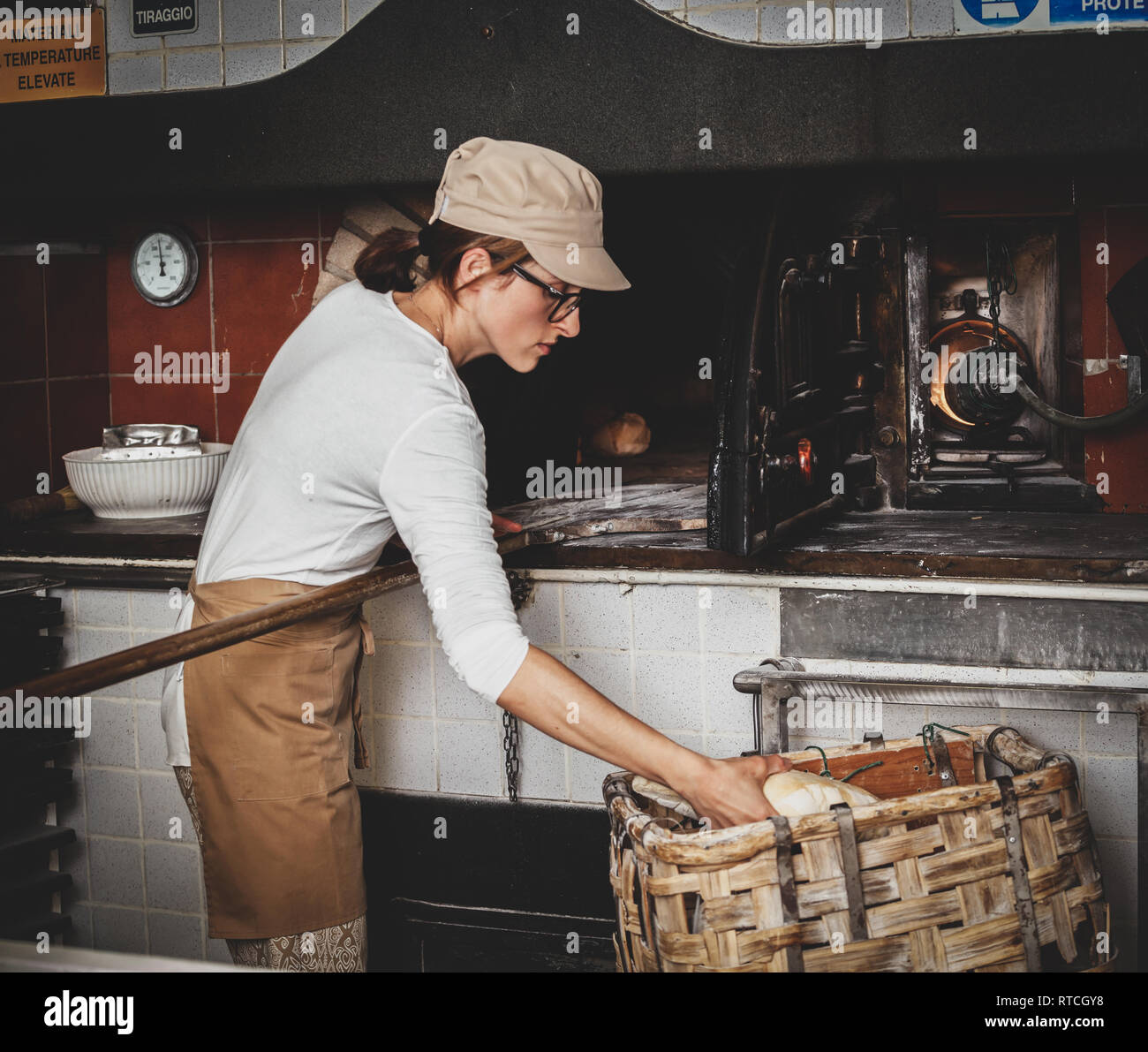 Daily production of bread baked with wood oven with traditional method ...