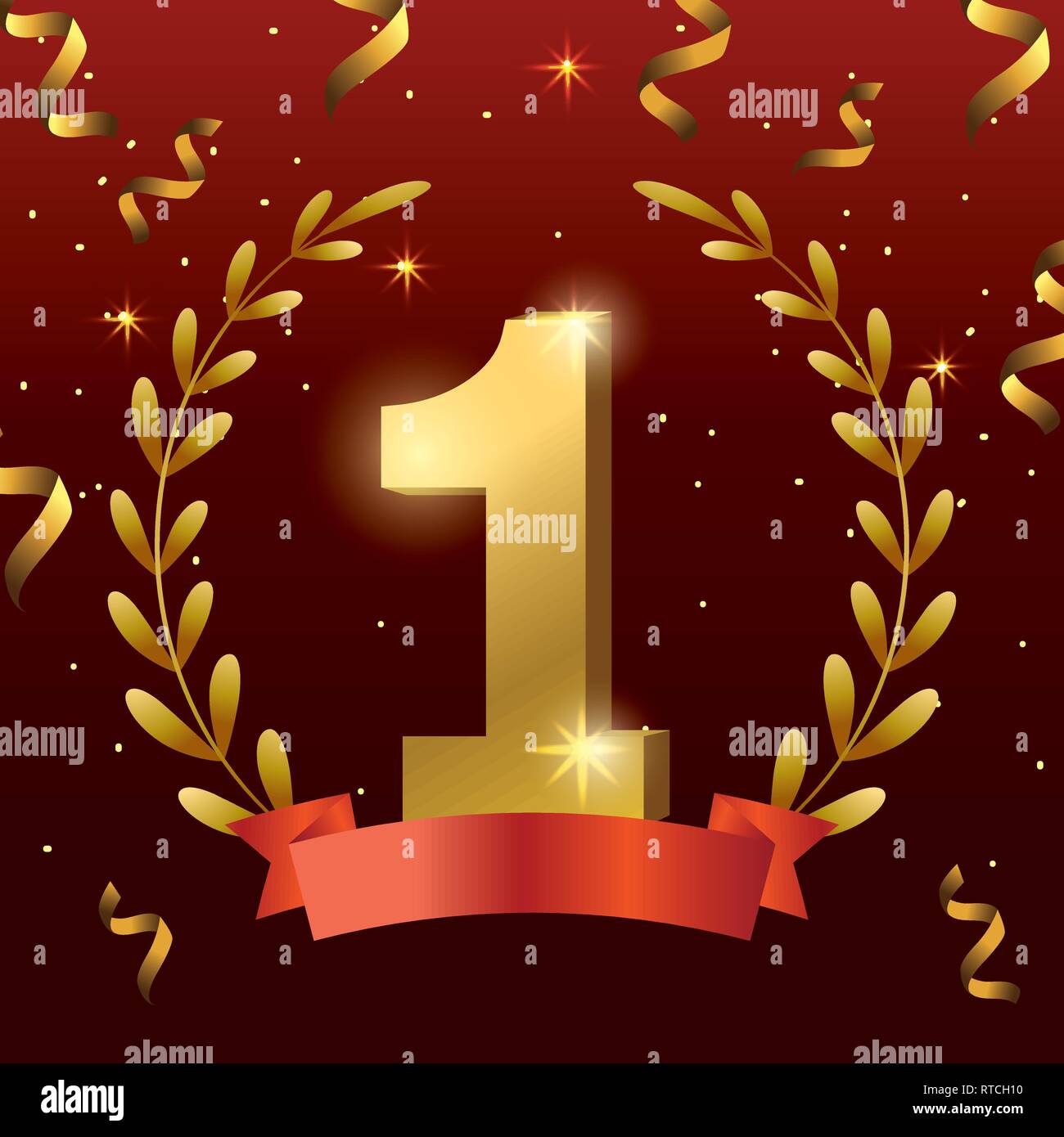 first prize with branches leaves and ribbon Stock Vector Image & Art ...