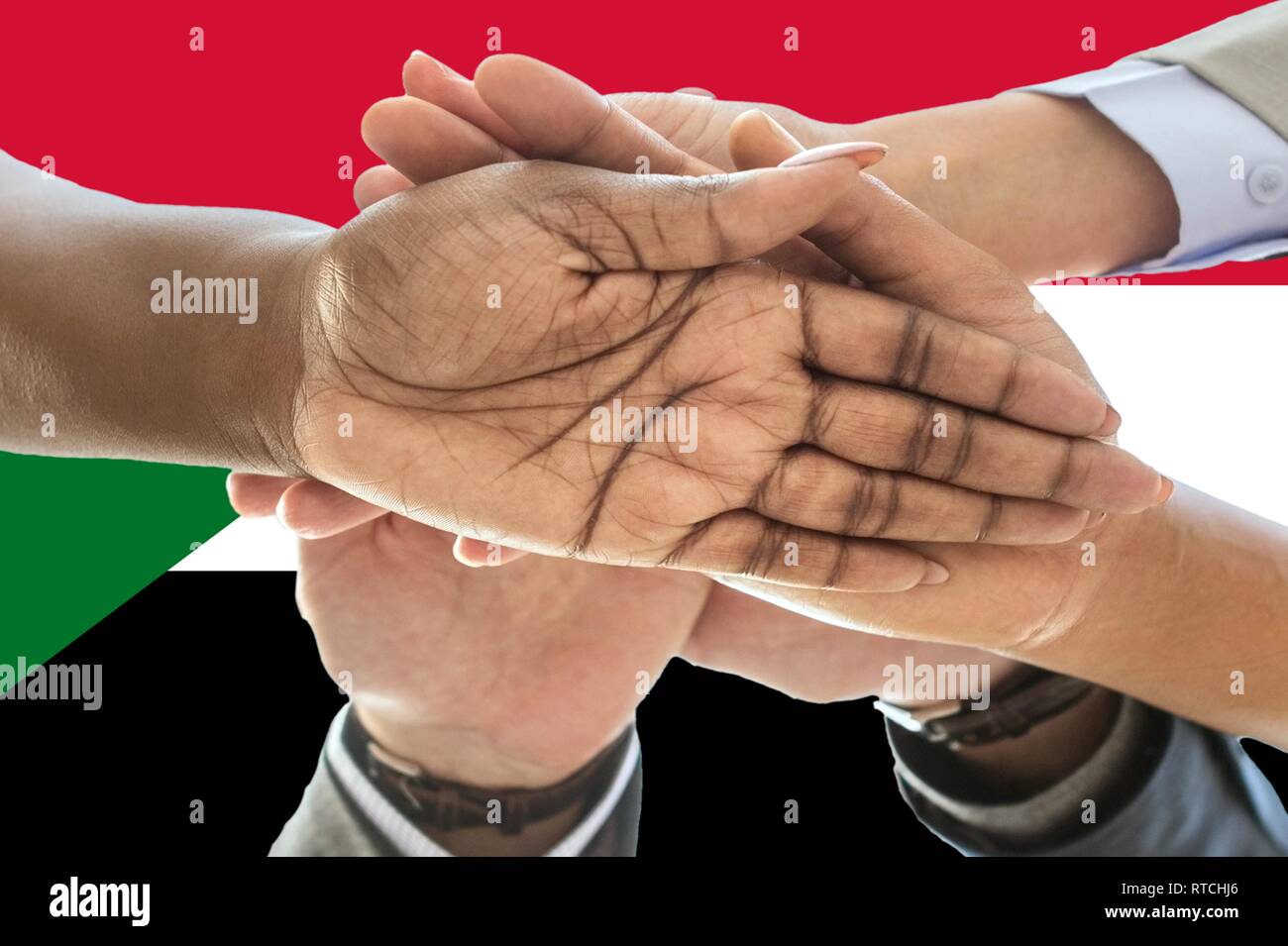 Sudan flag, intergration of a multicultural group of young people Stock ...