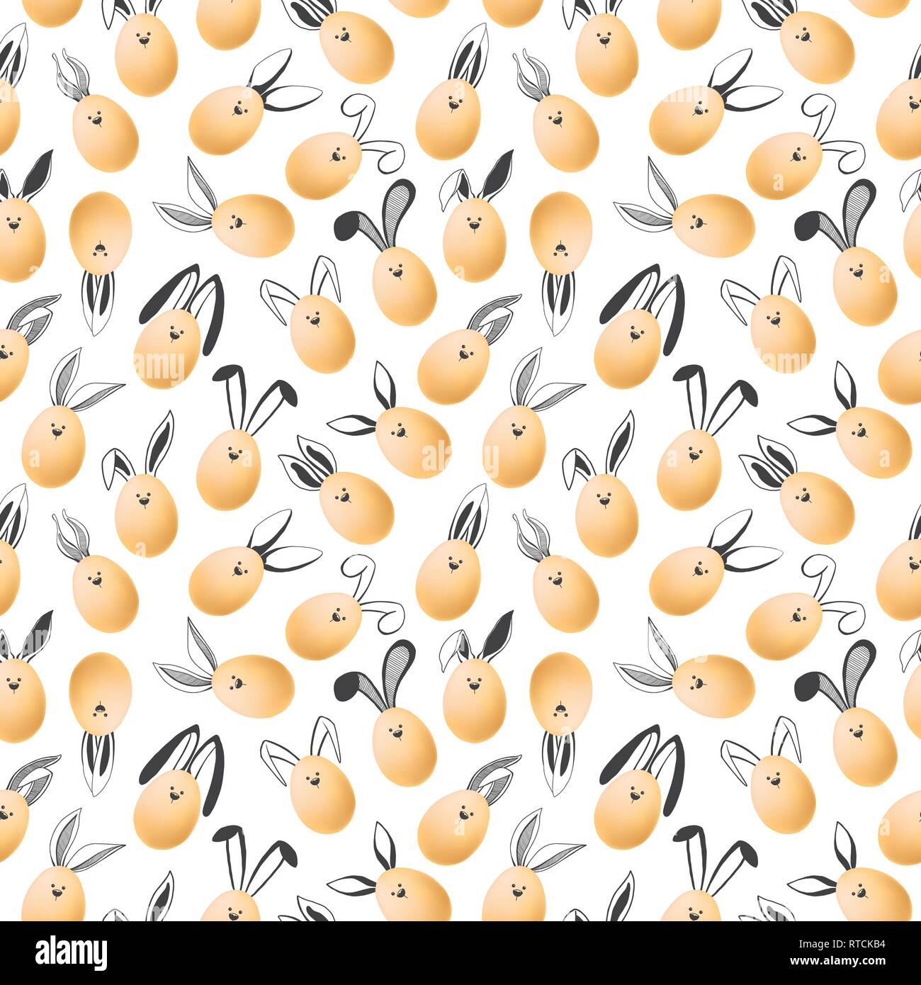 Seamless pattern with realistic eggs and hand drawn elements. Vector ...